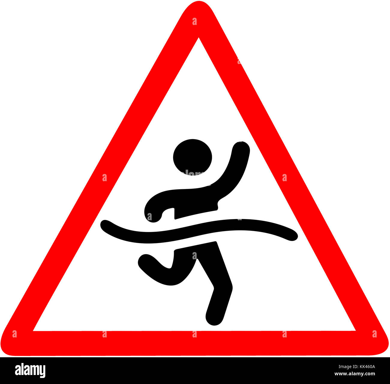 Running race man logo in triangular warning caution road map sign ...