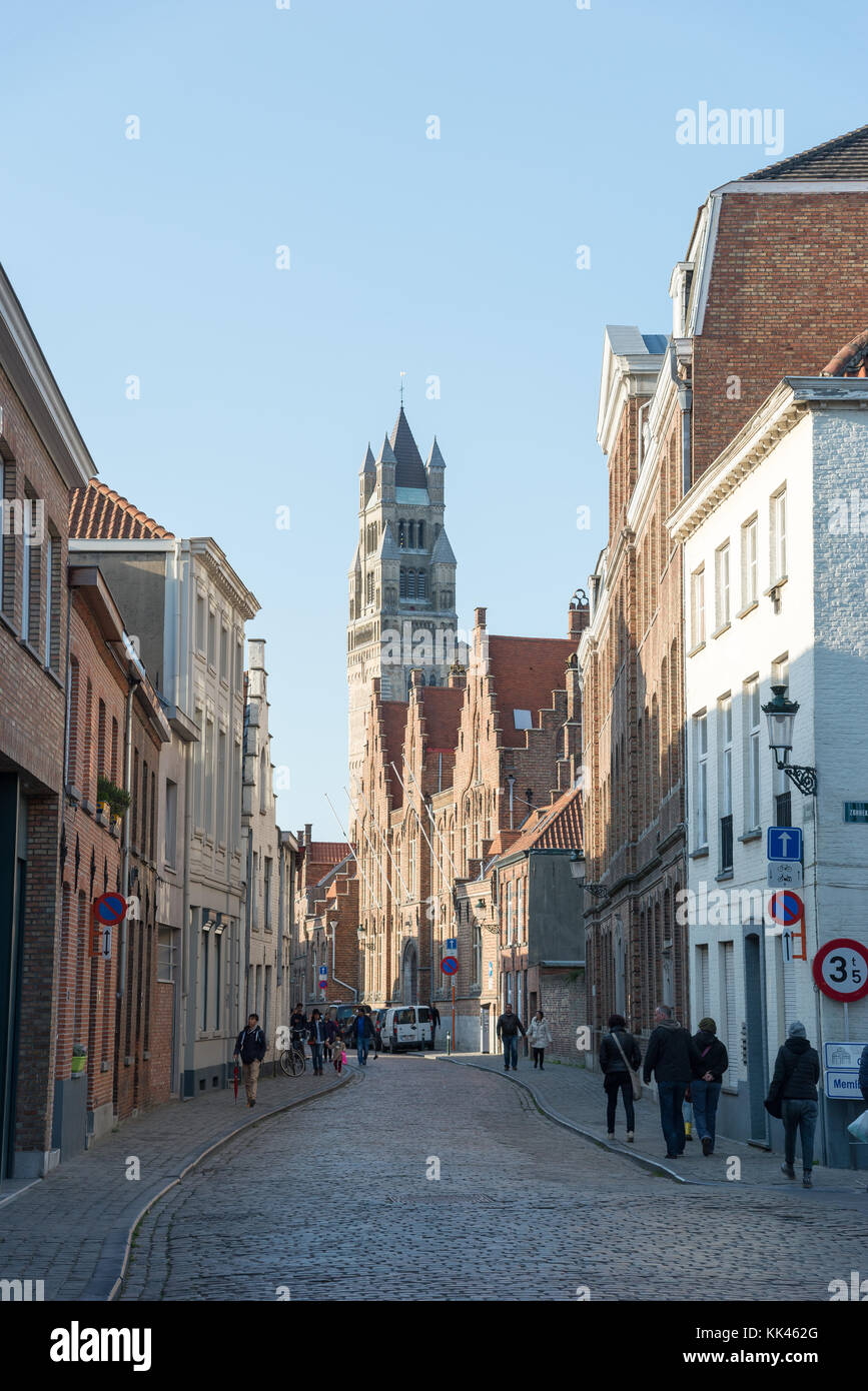 Bruges, Belgium - April 15, 2017: Street view of the Historic Centre of ...
