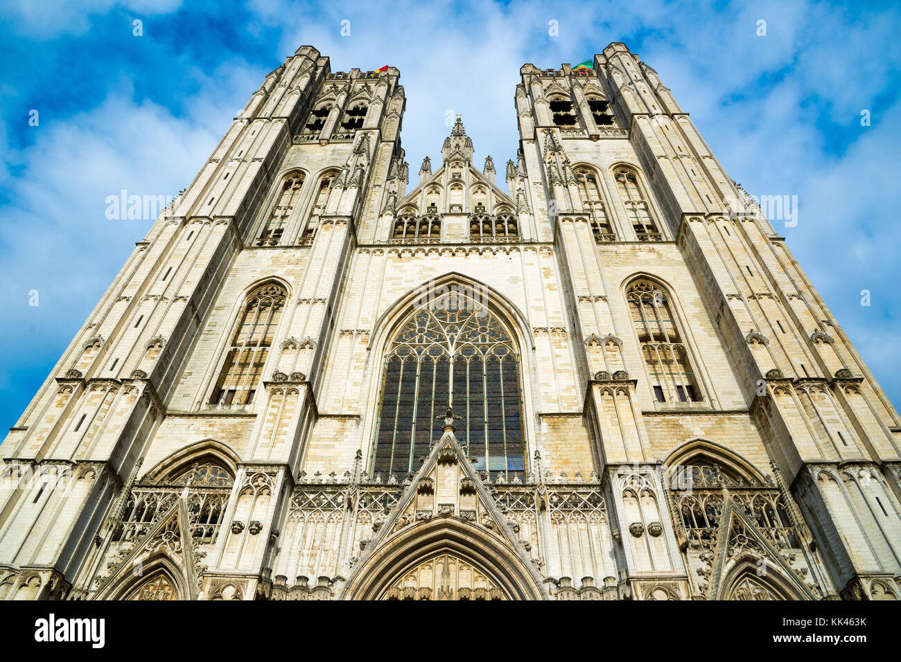 Facade of the Cathedral of Brussels or Cathedral of St. Michael and St ...