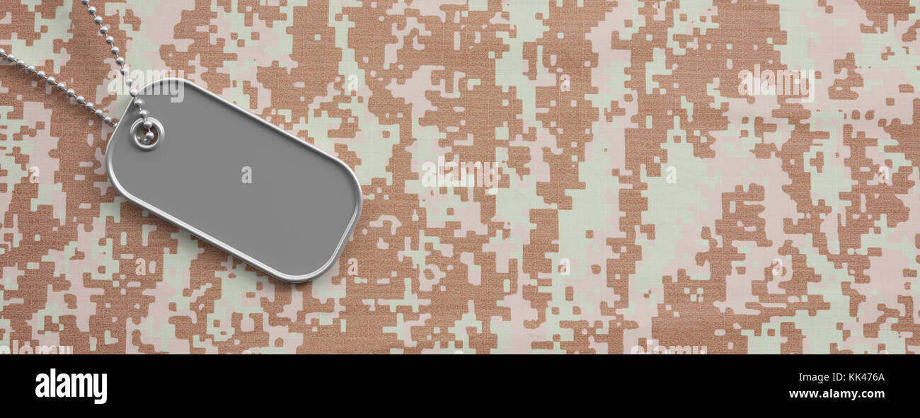 Military concept, Blank identification tag on digital camouflage fabric ...