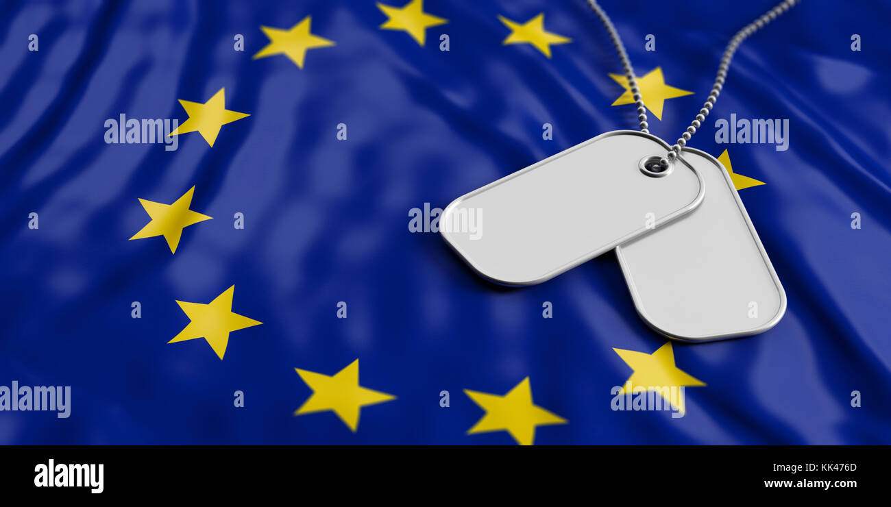 European Union army concept, Blank identification tags on waiving EU ...