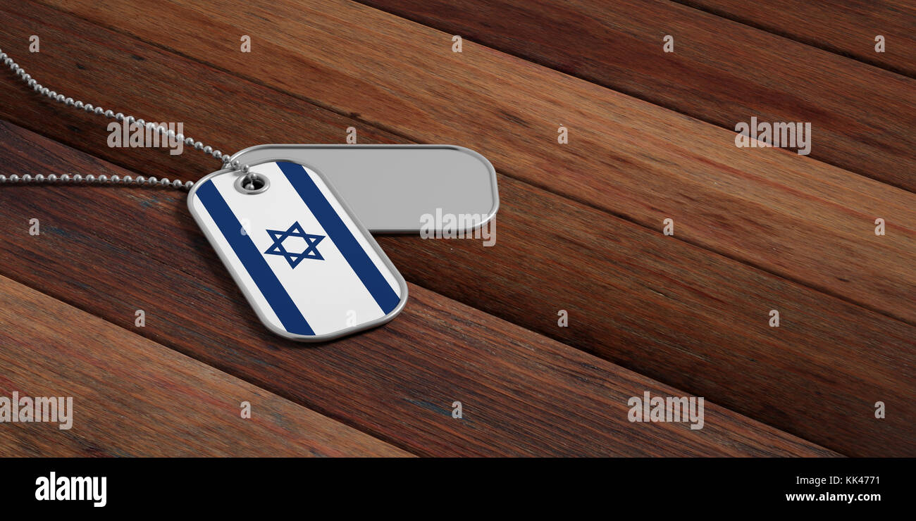 Israel army concept, Israel flag identification dog tags on wooden ...