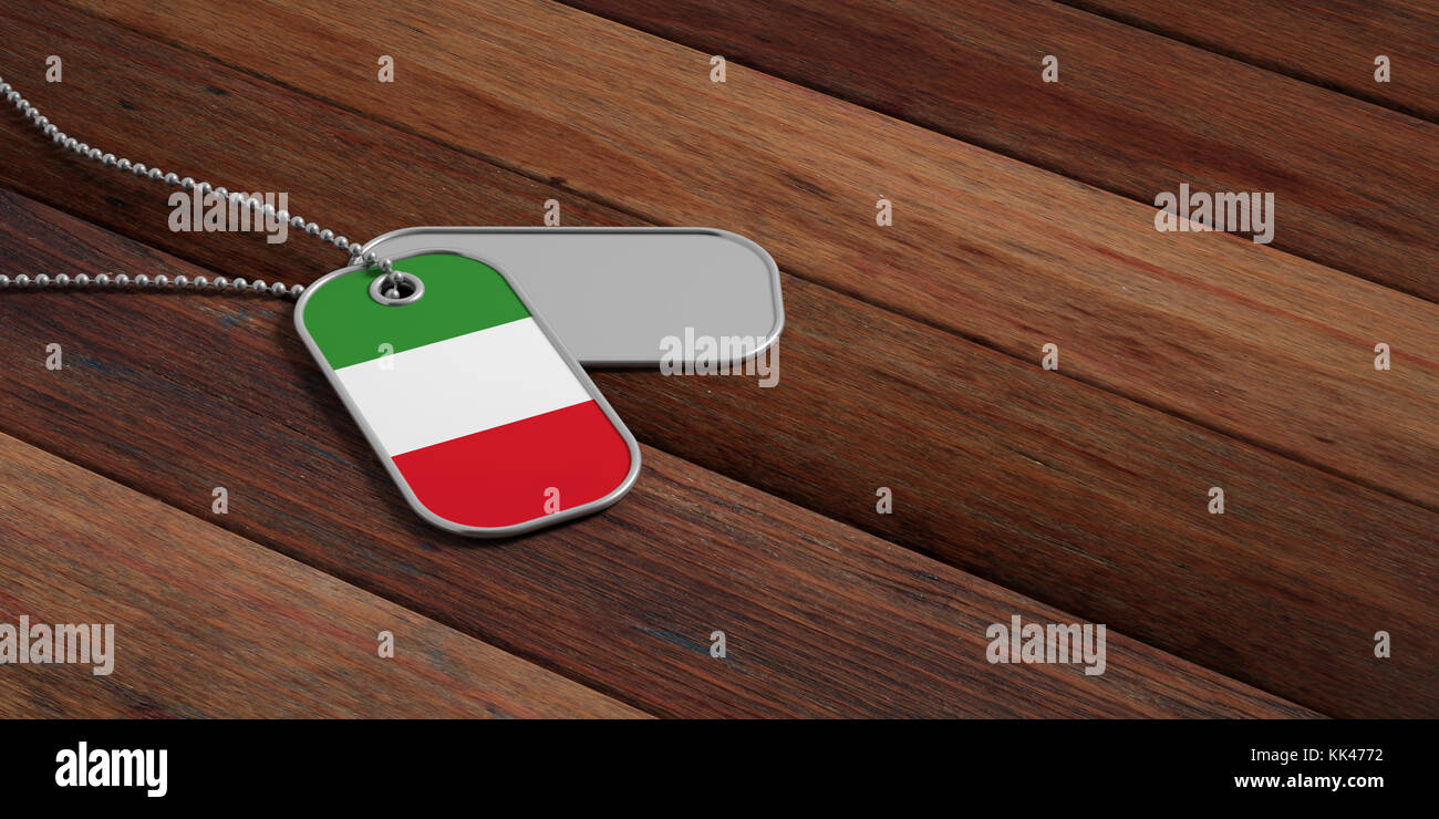 Italy army concept, Italy flag identification dog tags on wooden ...