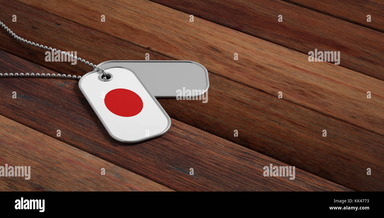 Japan army concept, Japan flag identification dog tags on wooden ...