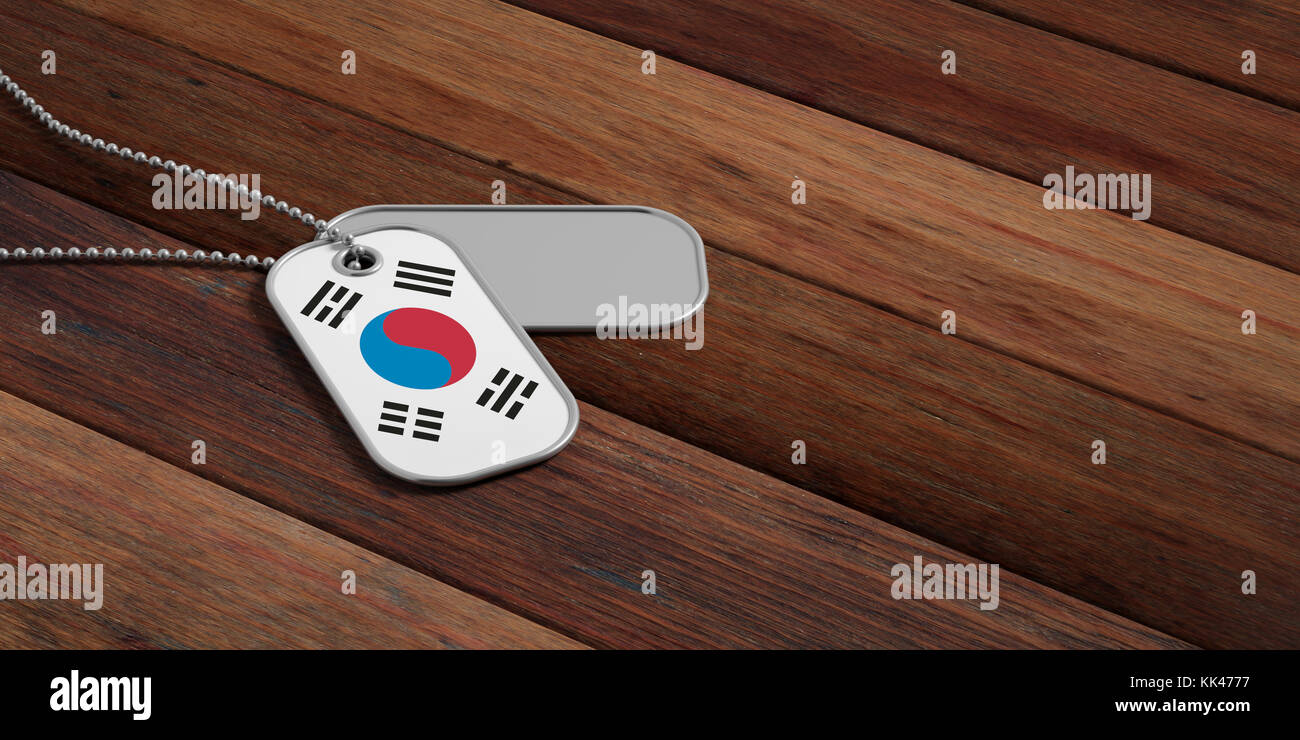 South Korea army concept, South Korea flag identification dog tags on ...