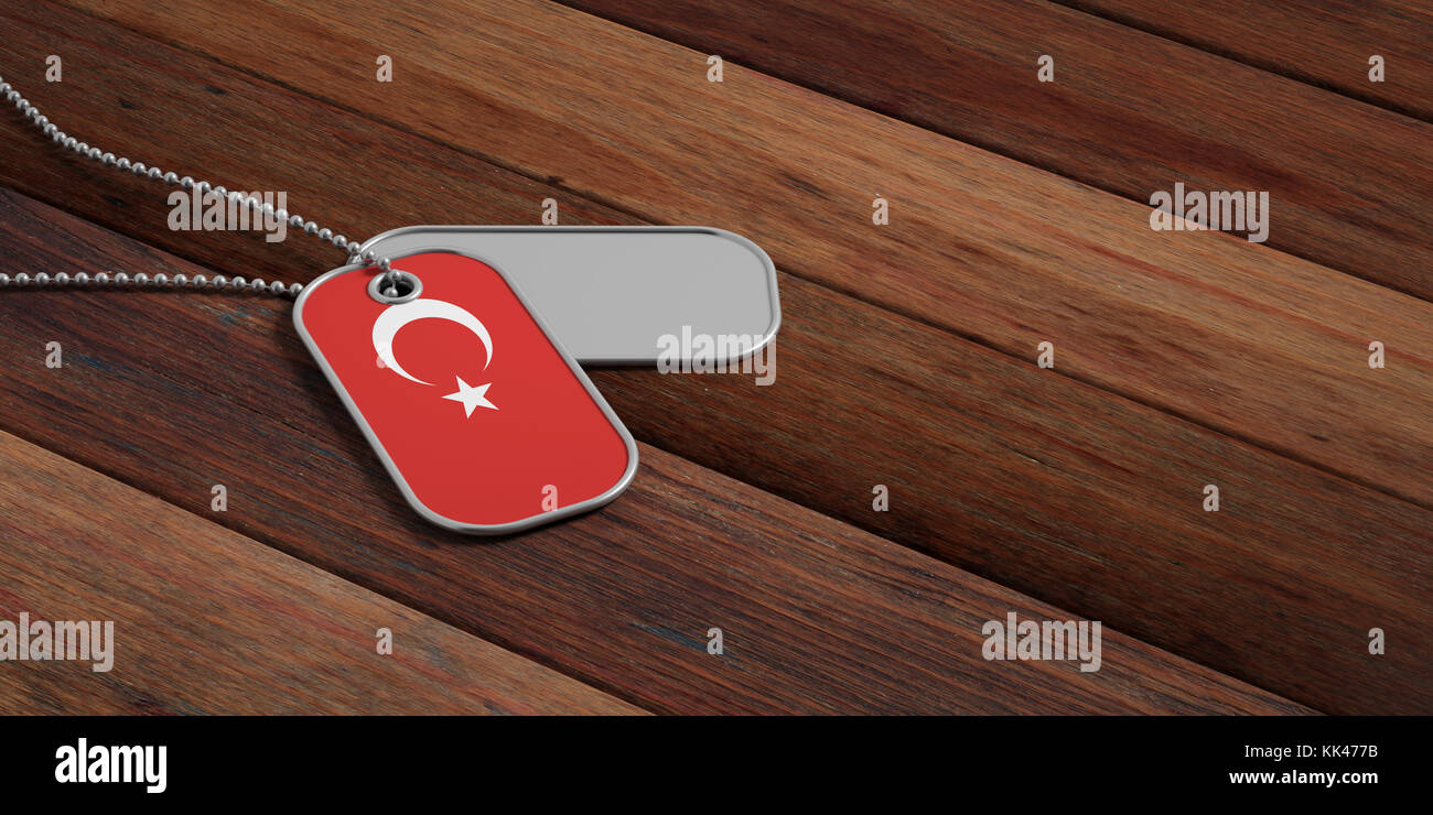 Turkey army concept, Turkey flag identification dog tags on wooden ...