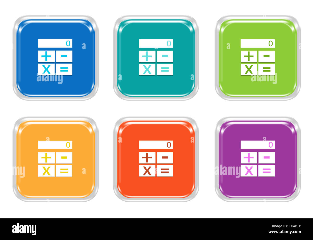 Set of rounded square colorful buttons with calculator symbol in blue ...