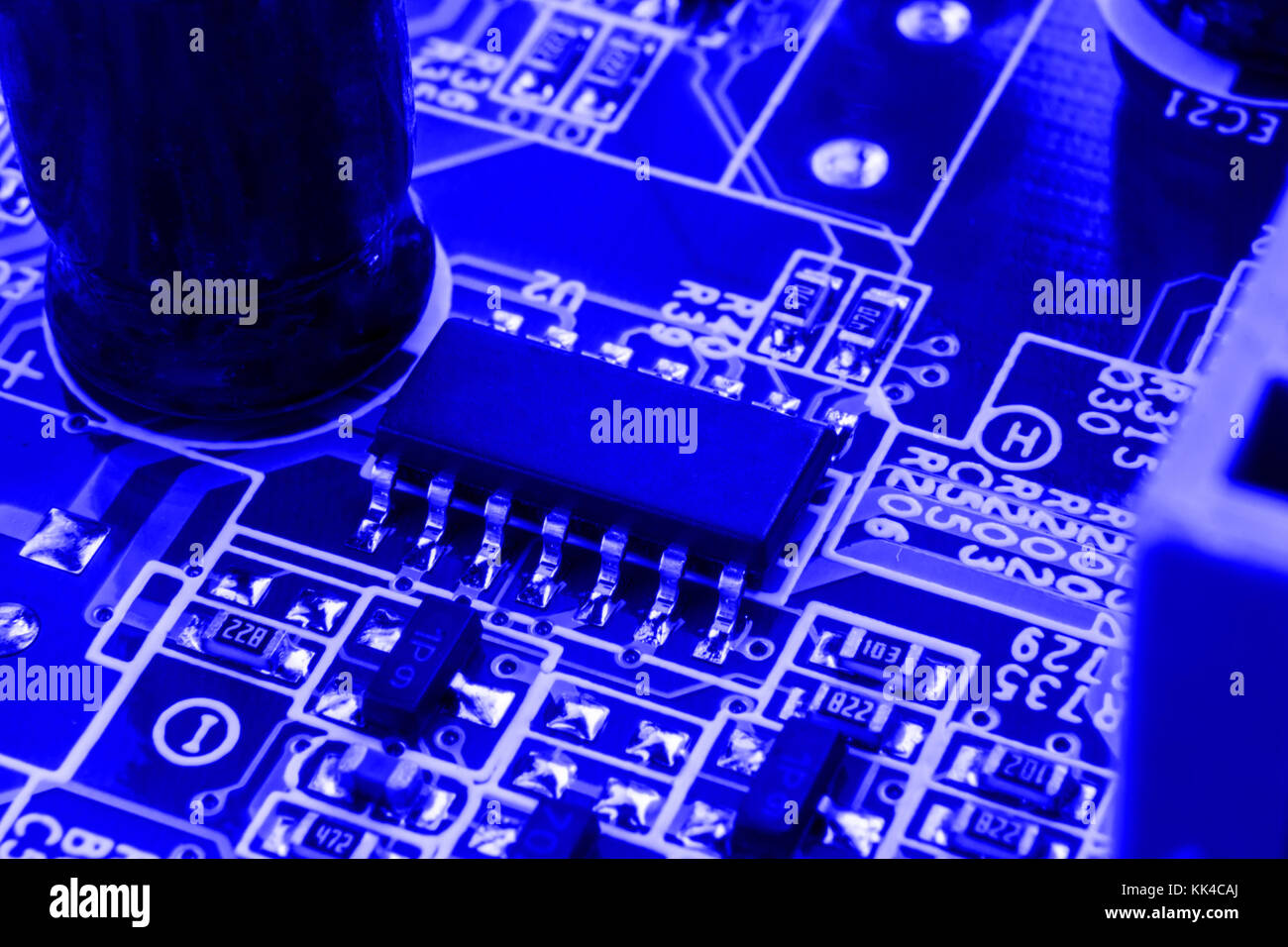 Electronics components on modern PC computer motherboard with RAM ...