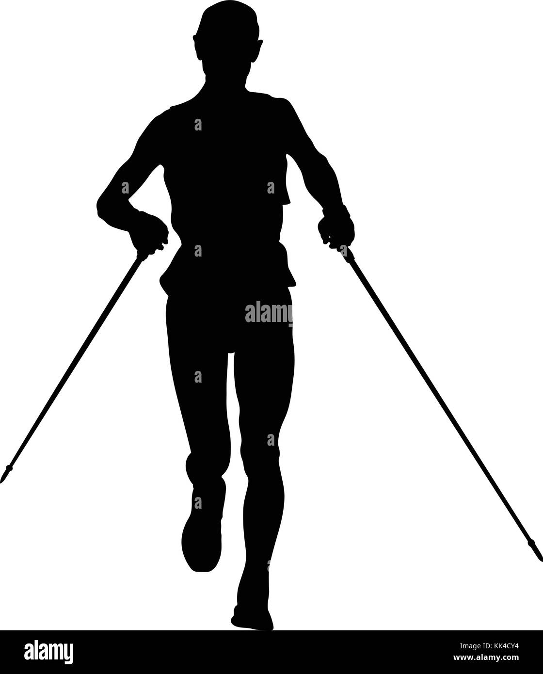 athlete runner running with trekking poles black silhouette Stock ...