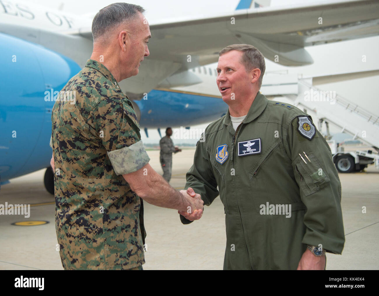 Marine Corps Gen. Joseph F. Dunford Jr., chairman of the Joint Chiefs of Staff, meets Lt. Gen ...