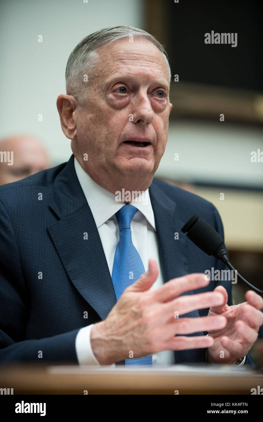 Secretary of Defense Jim Mattis testifies during a House Armed Services ...