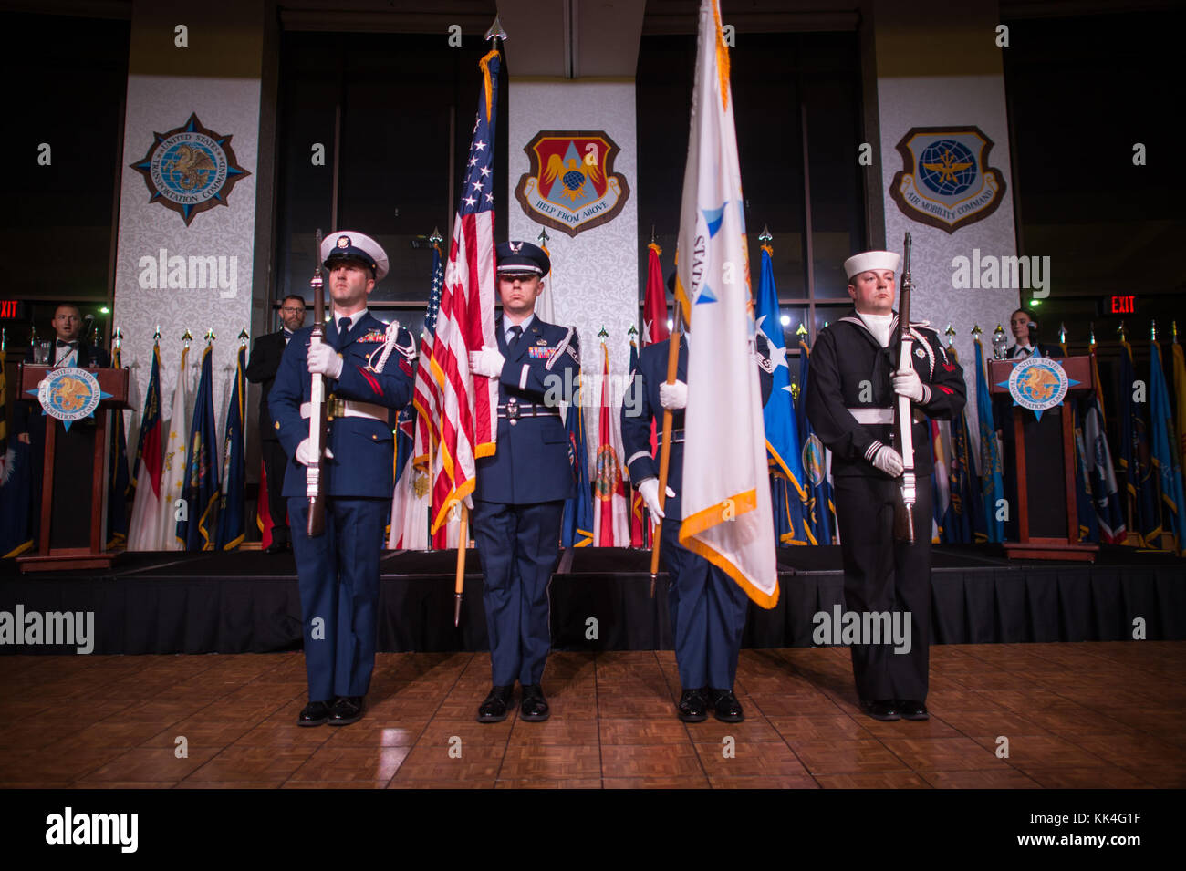 The U.S. Transportation Command (USTRANSCOM) Joint Color Guard presents ...