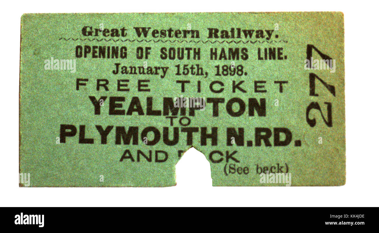 GWR Railway Ticket for Opening of South Hams Line Stock Photo - Alamy