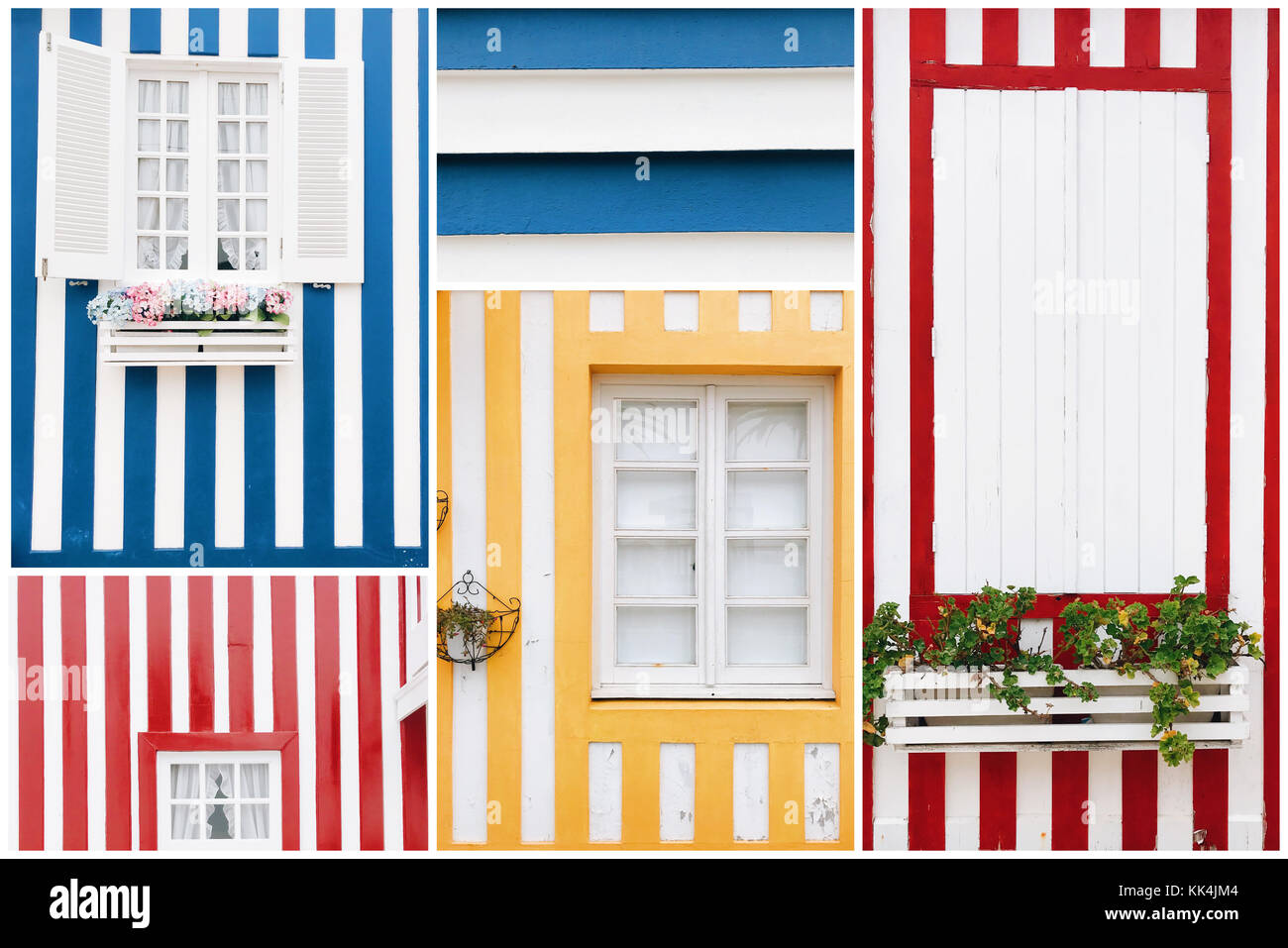 Collage of striped colorful house facades Stock Photo - Alamy