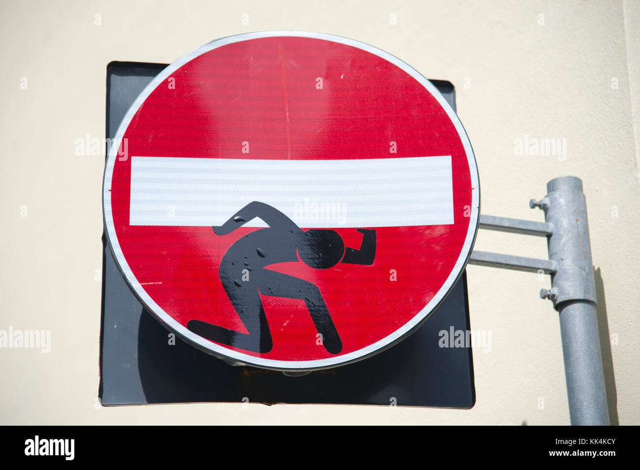 Funny No entry road sign in Firenze, Tuscany, Italy. 29 August 2017 ...