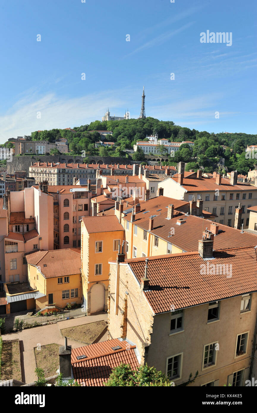 Lyon (south-eastern France): rooftop view of the district of Croix ...
