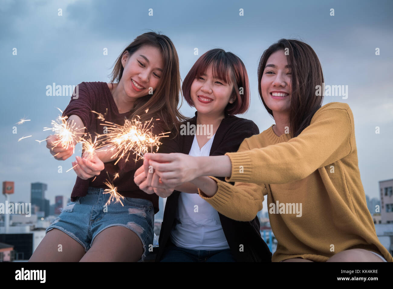 Youth friendship new year party concept. Group of asian friends having ...