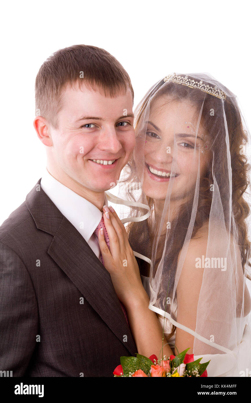 Portrait of Happy New Married couple isolated on white Stock Photo - Alamy