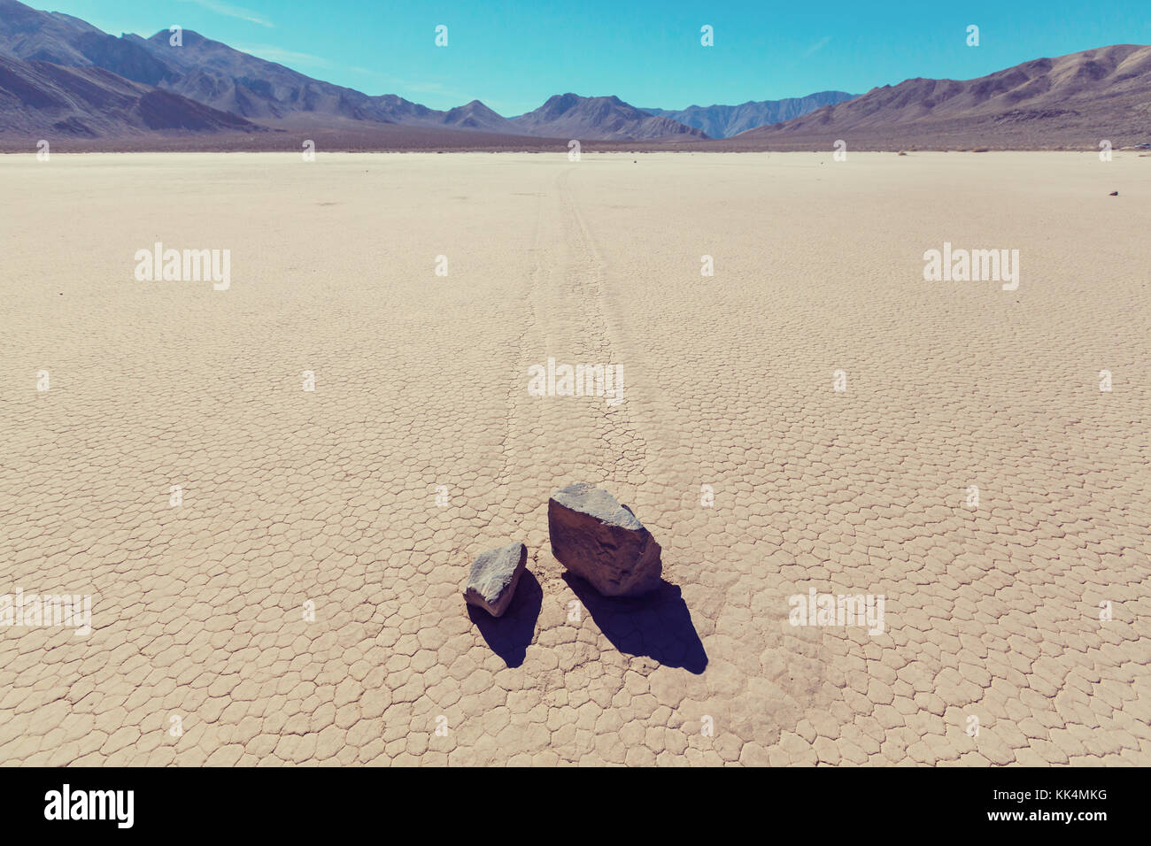 Unusual moving rocks. Racetrack Playa at Death Valley National Park ...