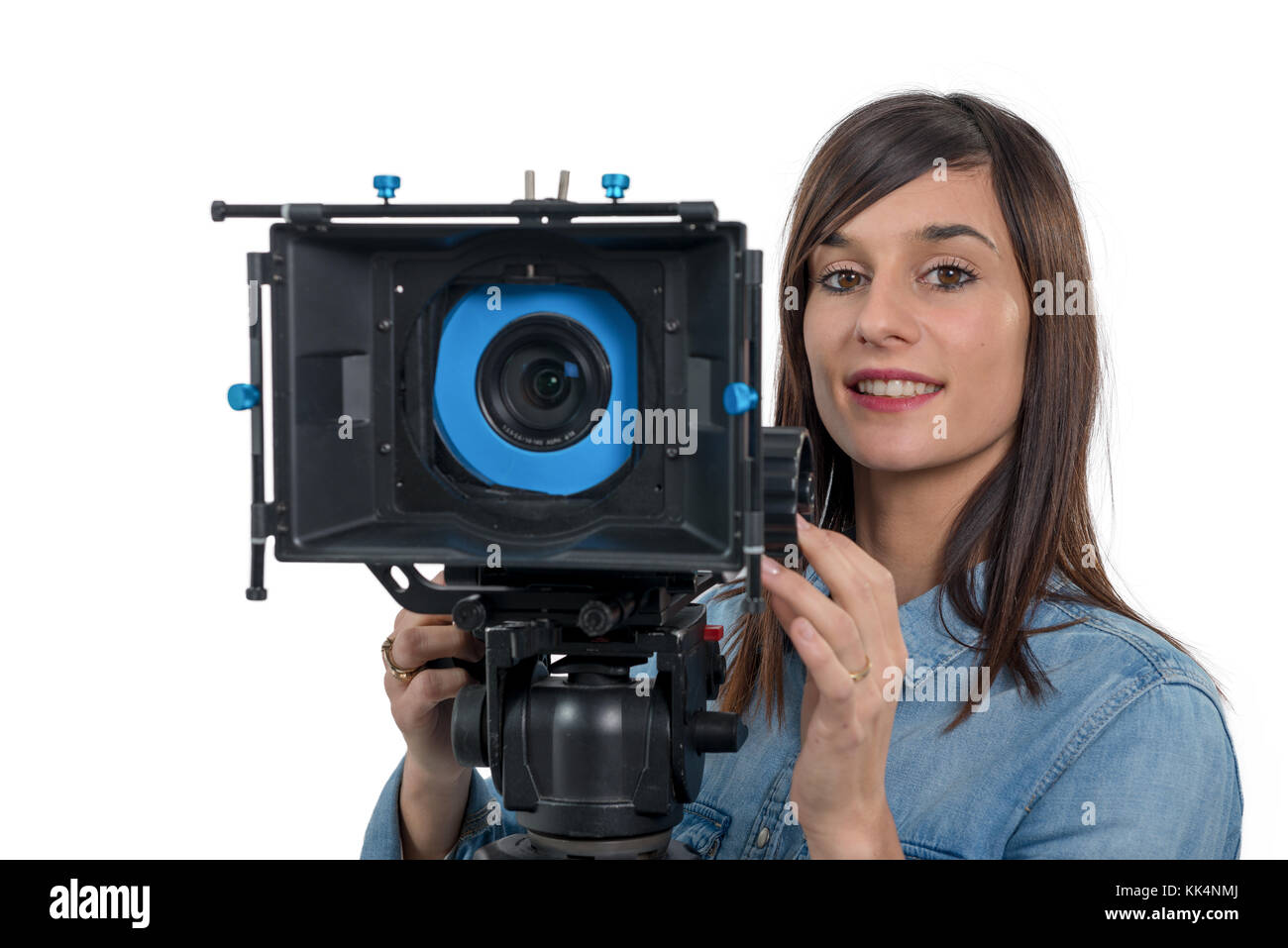 beautiful young woman with professional DSLR video camera Stock Photo ...