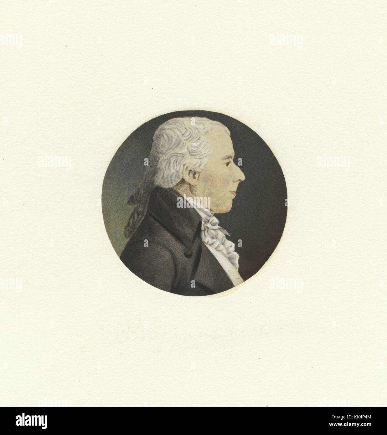 An engraving from a portrait in profile of Dr Benjamin Rush, he was a ...