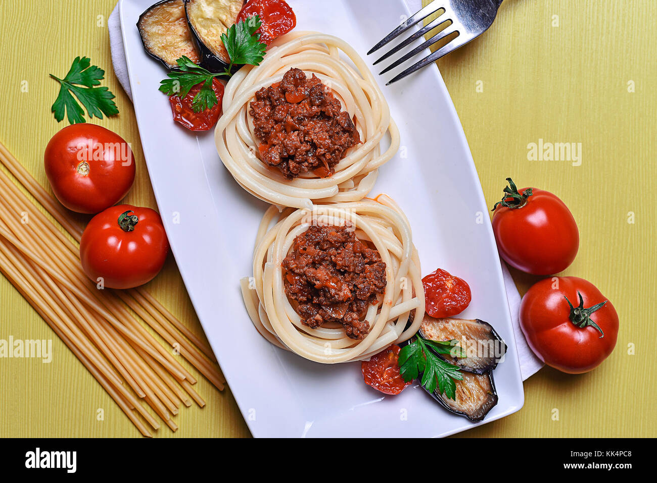 Italian pasta with meat in a cafe. Dinner in the restaurant. Pas Stock ...