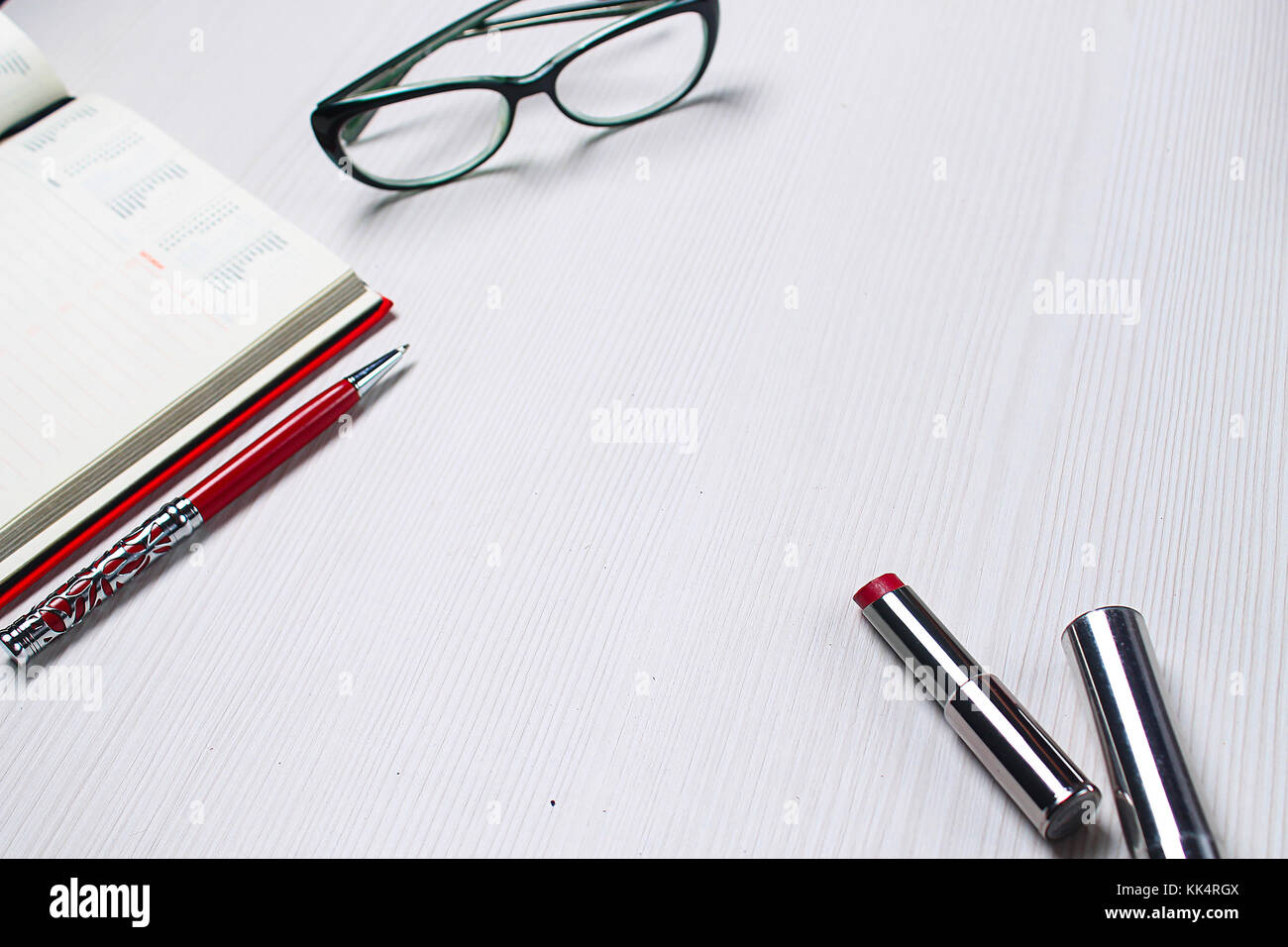 The table in the office. stationery lying on the table. Workplac Stock ...