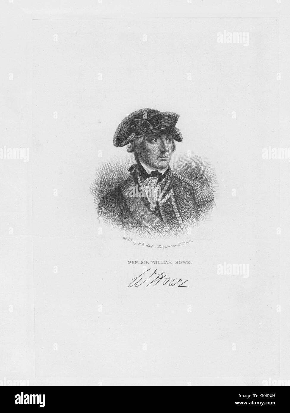 Engraved portrait of Sir William Howe, a British army officer who rose ...