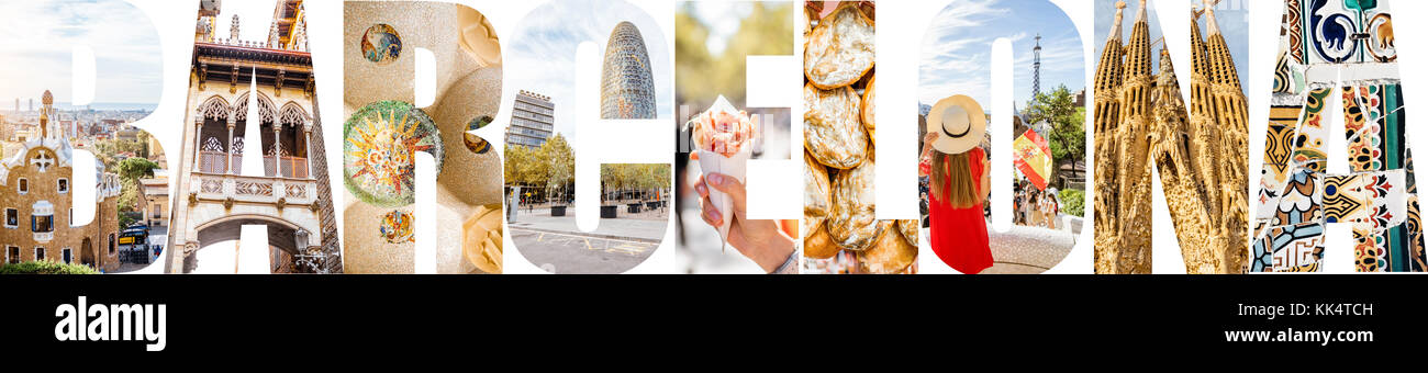 Barcelona letters filled with pictures from Barcelona city Stock Photo ...