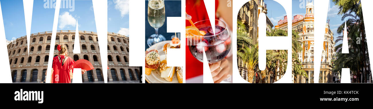 VALENCIA letters filled with pictures from Valencia city Stock Photo ...