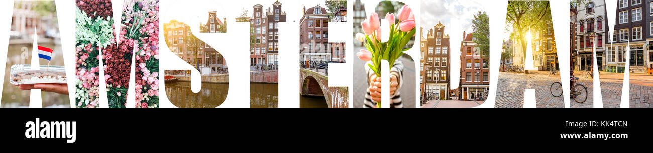 AMSTERDAM letters filled with pictures from Amsterdam city Stock Photo ...