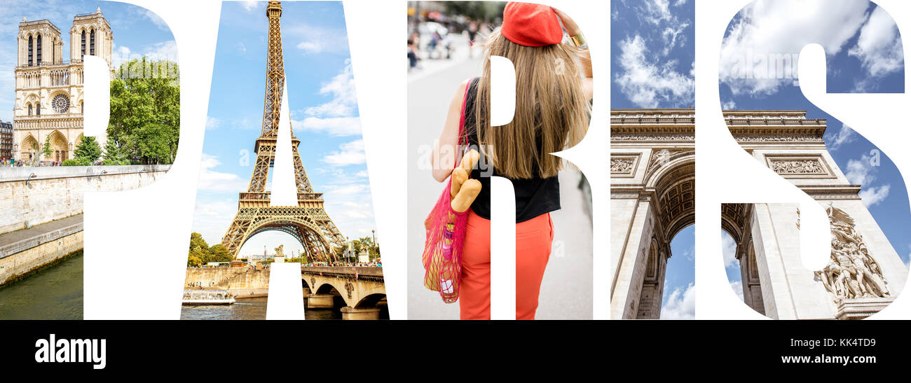 Paris letters filled with pictures from Paris city Stock Photo - Alamy