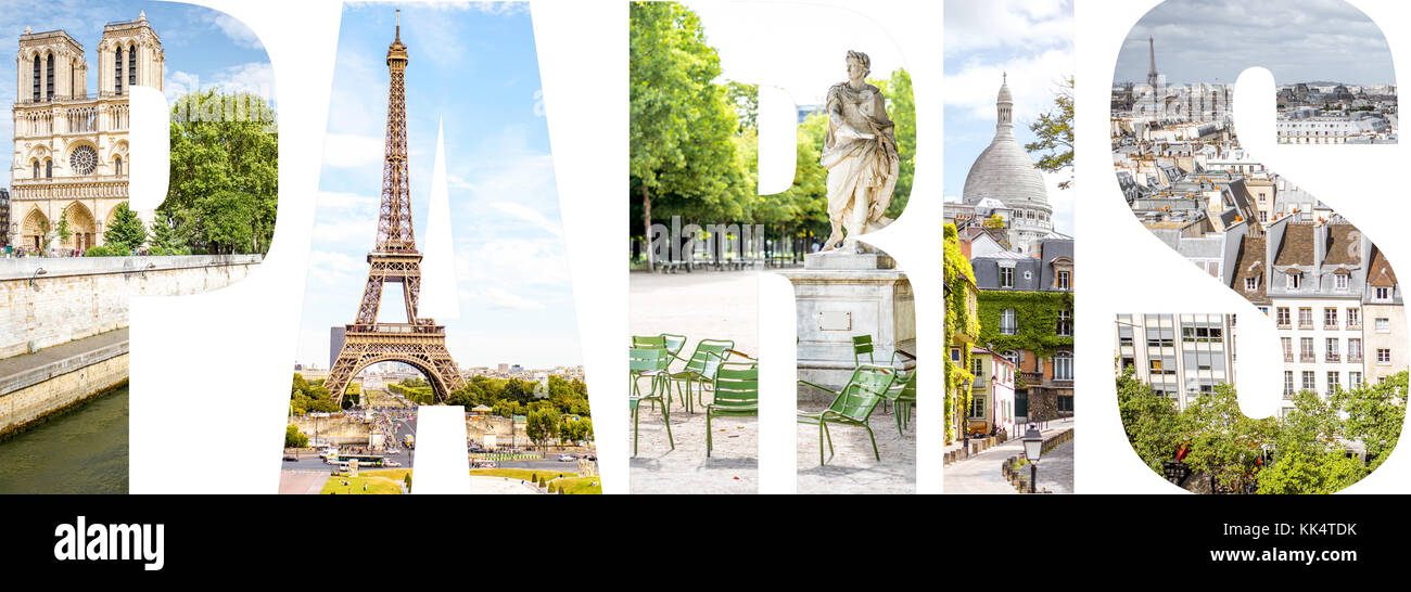 Paris letters filled with pictures from Paris city Stock Photo - Alamy