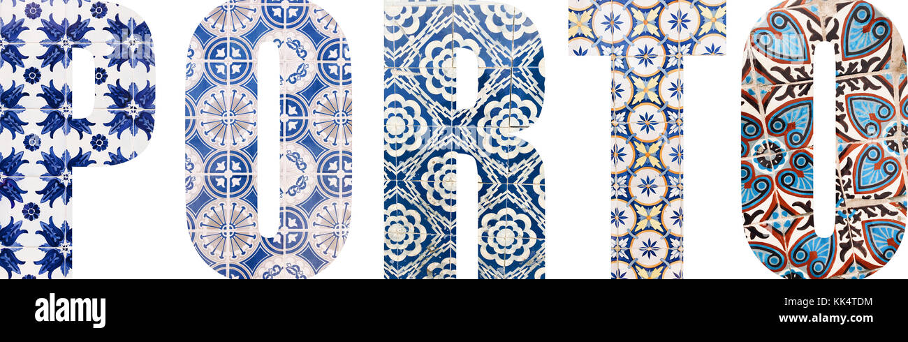 Porto letters filled with portuguese tiles Stock Photo - Alamy