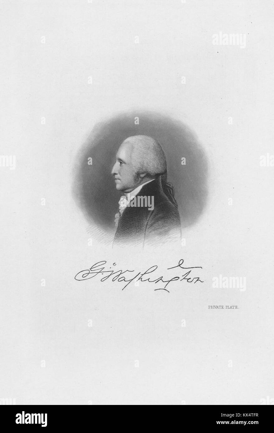 An engraving from a portrait of George Washington, he was the first ...