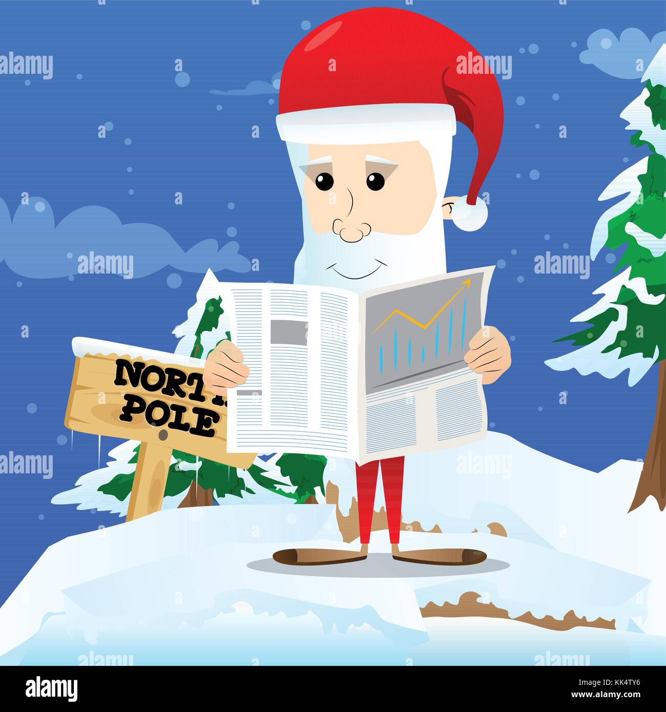Santa Claus reading newspaper. Vector cartoon character illustration ...