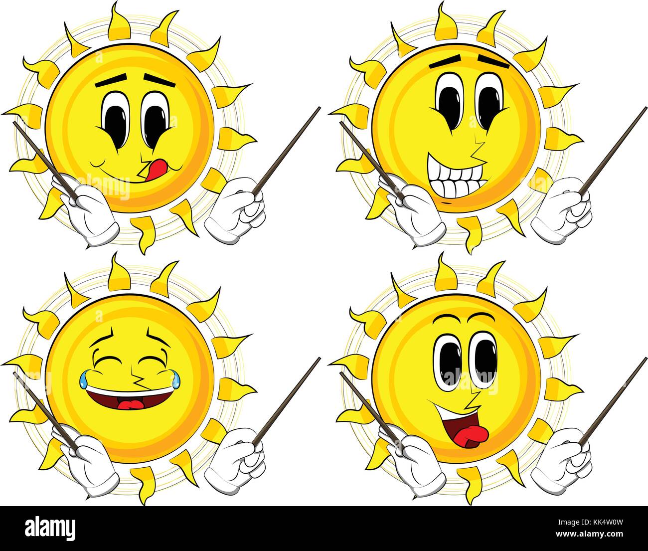 Cartoon sun orchestra conductor. Collection with happy faces ...