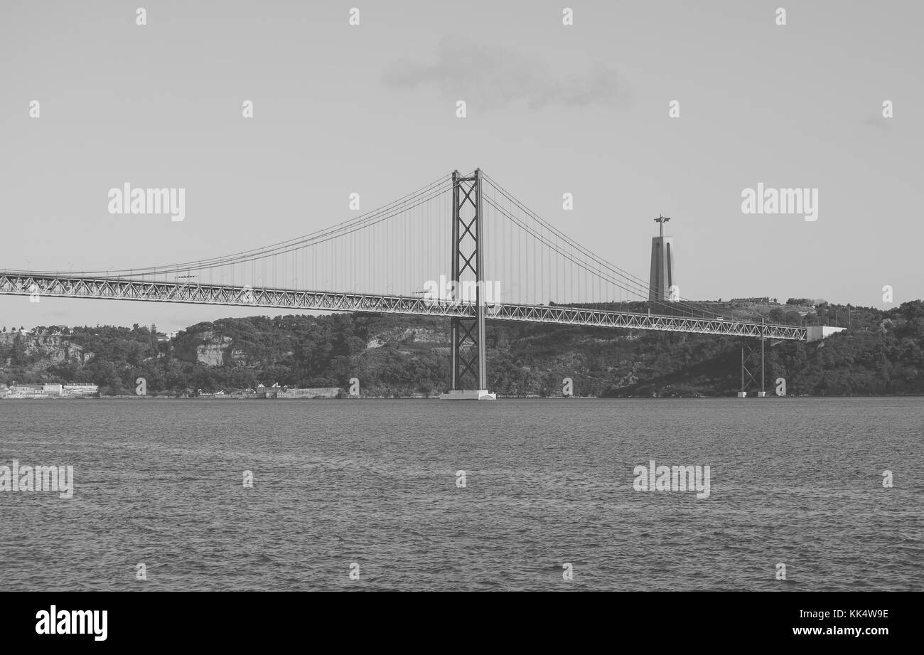 Bridge of 25th april in Lisbon. Black and white Stock Photo - Alamy