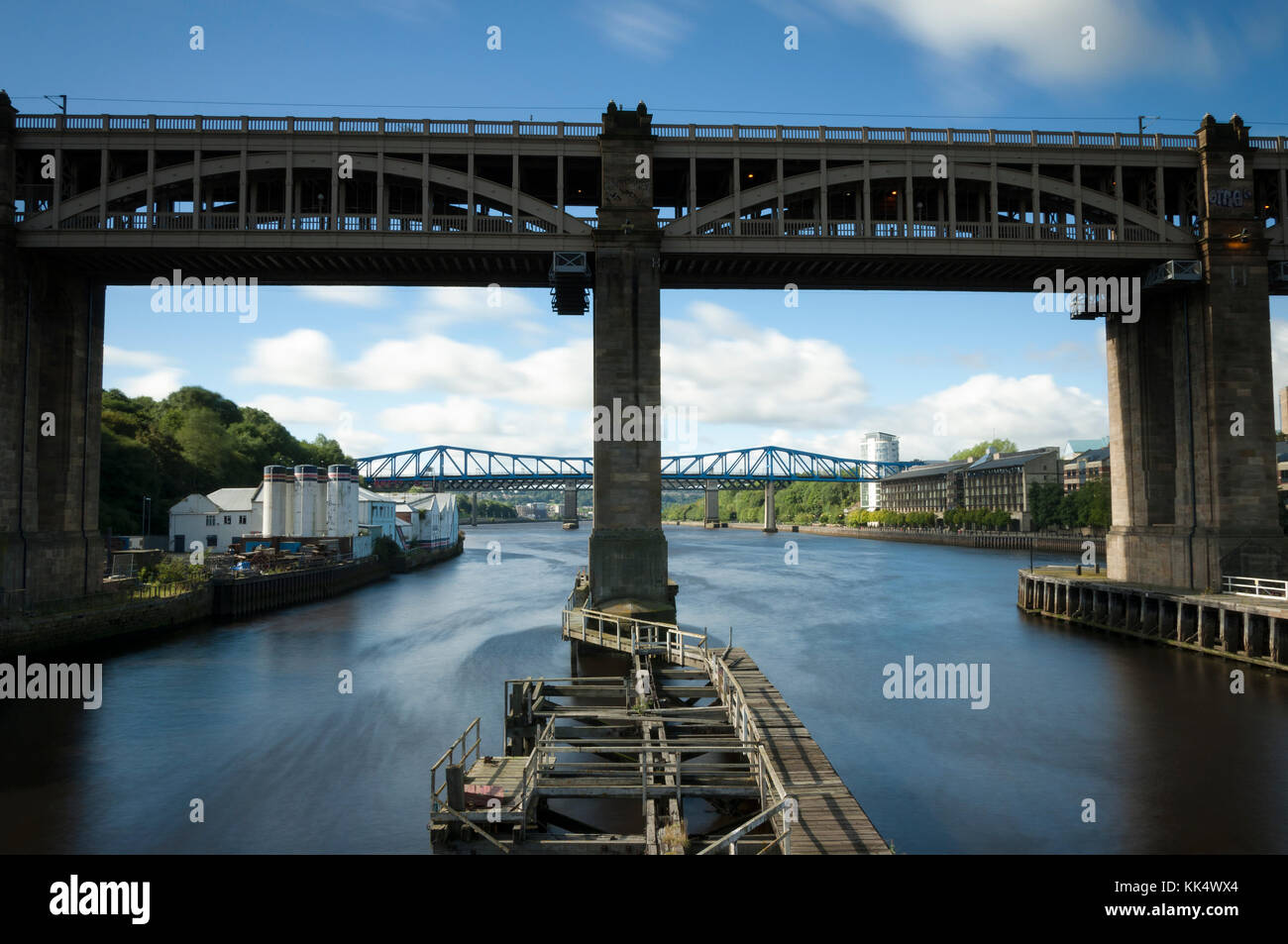 Looking from the Swing bridge to the High Level Bridge is a road ...