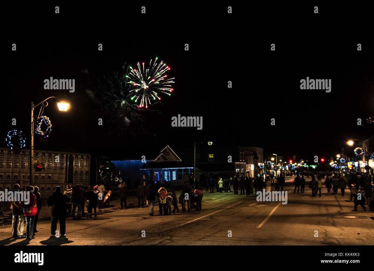 Fireworks On The Street After Parade Stock Photo - Alamy