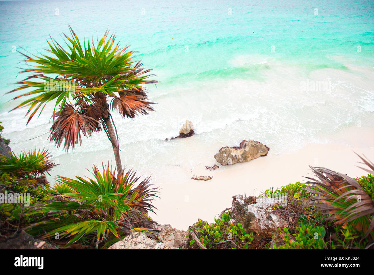 Stunning cliff side views of Tulum ruins by the Caribbean Sea in Mexico ...