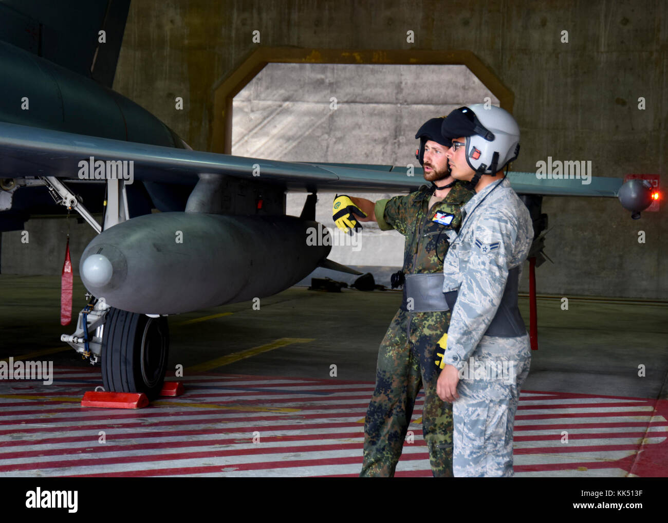 U.S. Air Force Airman 1st Class Noah Luis Rivera, right, 31st Aircraft ...