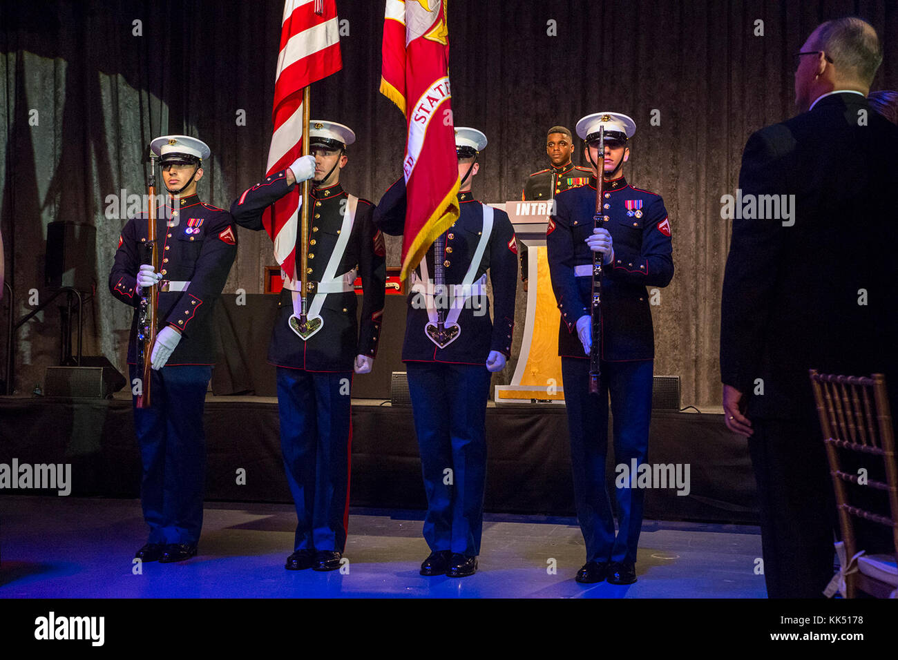 The U.S. Marine Corps Color Guard presents the National and Marine ...