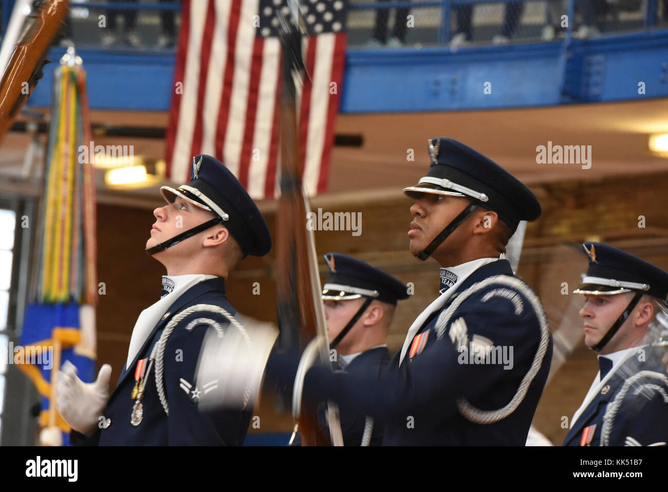 The United States Air Force Drill Team performs for students at John ...