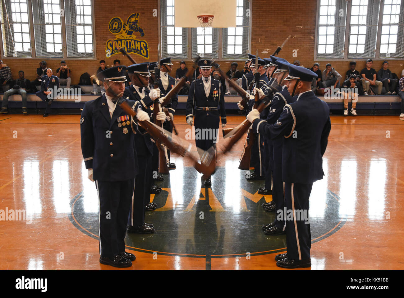 The United States Air Force Drill Team performs for students at John ...