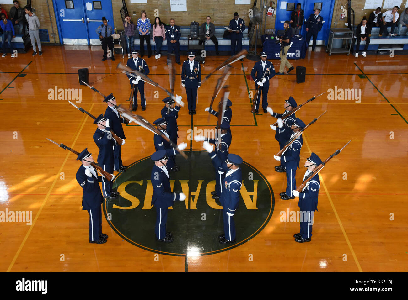 The United States Air Force Drill Team performs for students at John ...