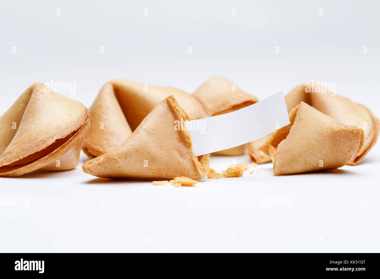 Cookies with wish on empty white background. Blank paper for text Stock ...