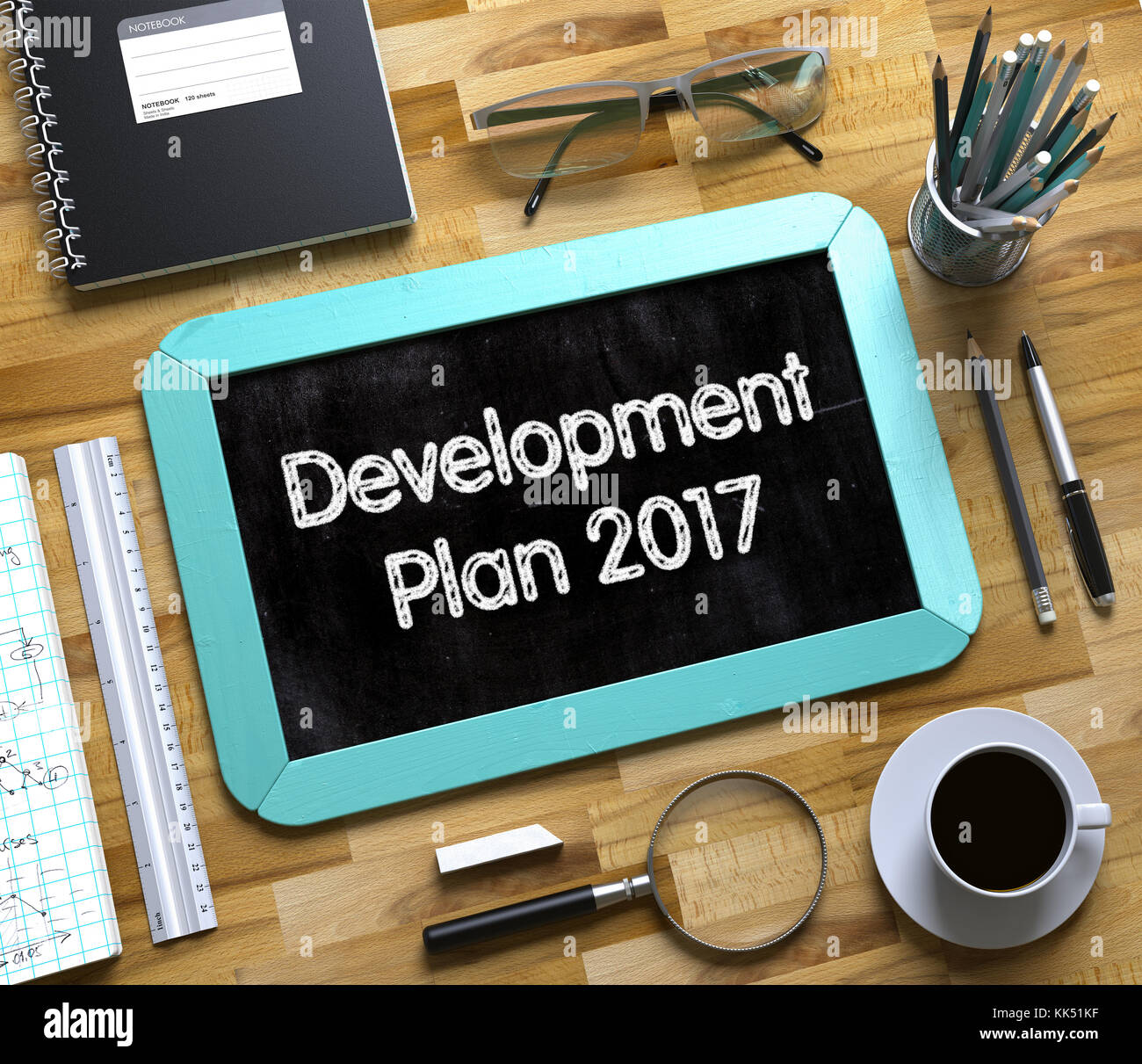 Development Plan 2017 on Small Chalkboard. 3D Stock Photo - Alamy