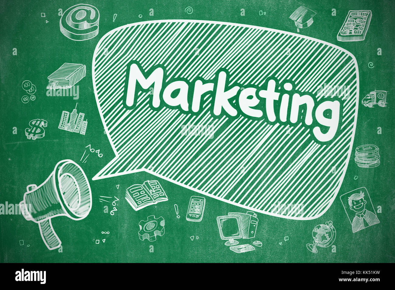 Marketing - Cartoon Illustration. Green Chalkboard Stock Photo - Alamy