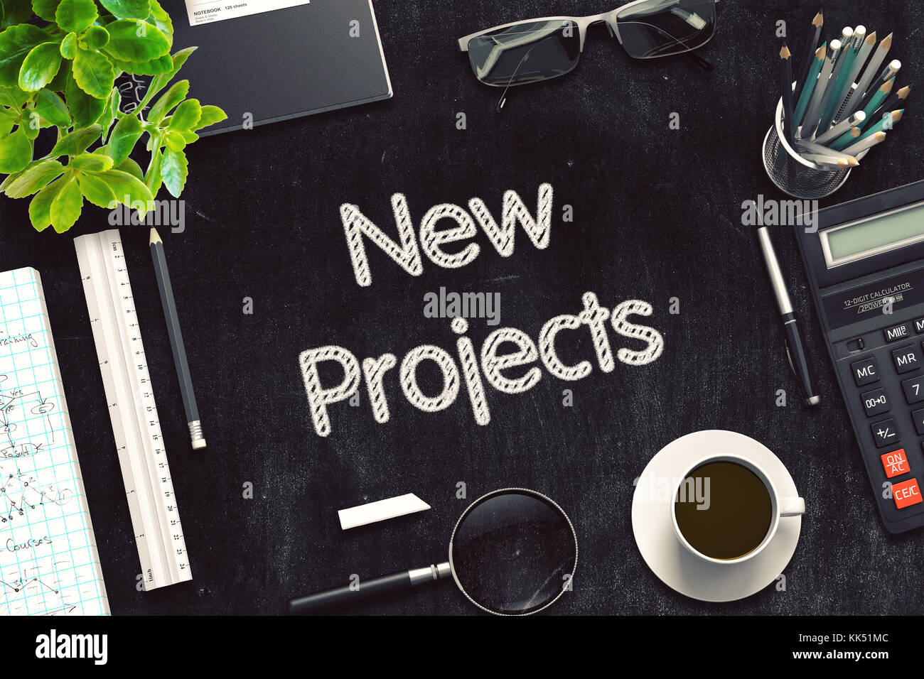 New Projects - Text on Black Chalkboard. 3D Rendering Stock Photo - Alamy